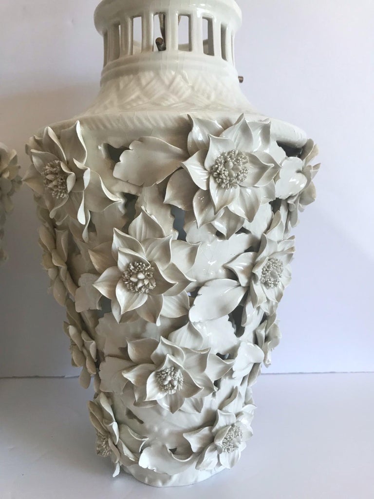 1960s Italian Hollywood Regency Ceramic Floral Pendant Lights at 1stDibs