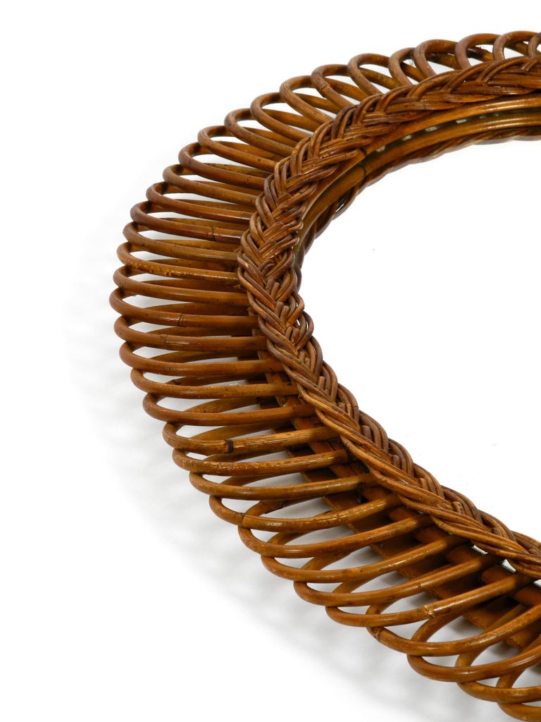 1960s Italian Large Oval Wall Mirror Made of Bamboo or Rattan in Loop ...