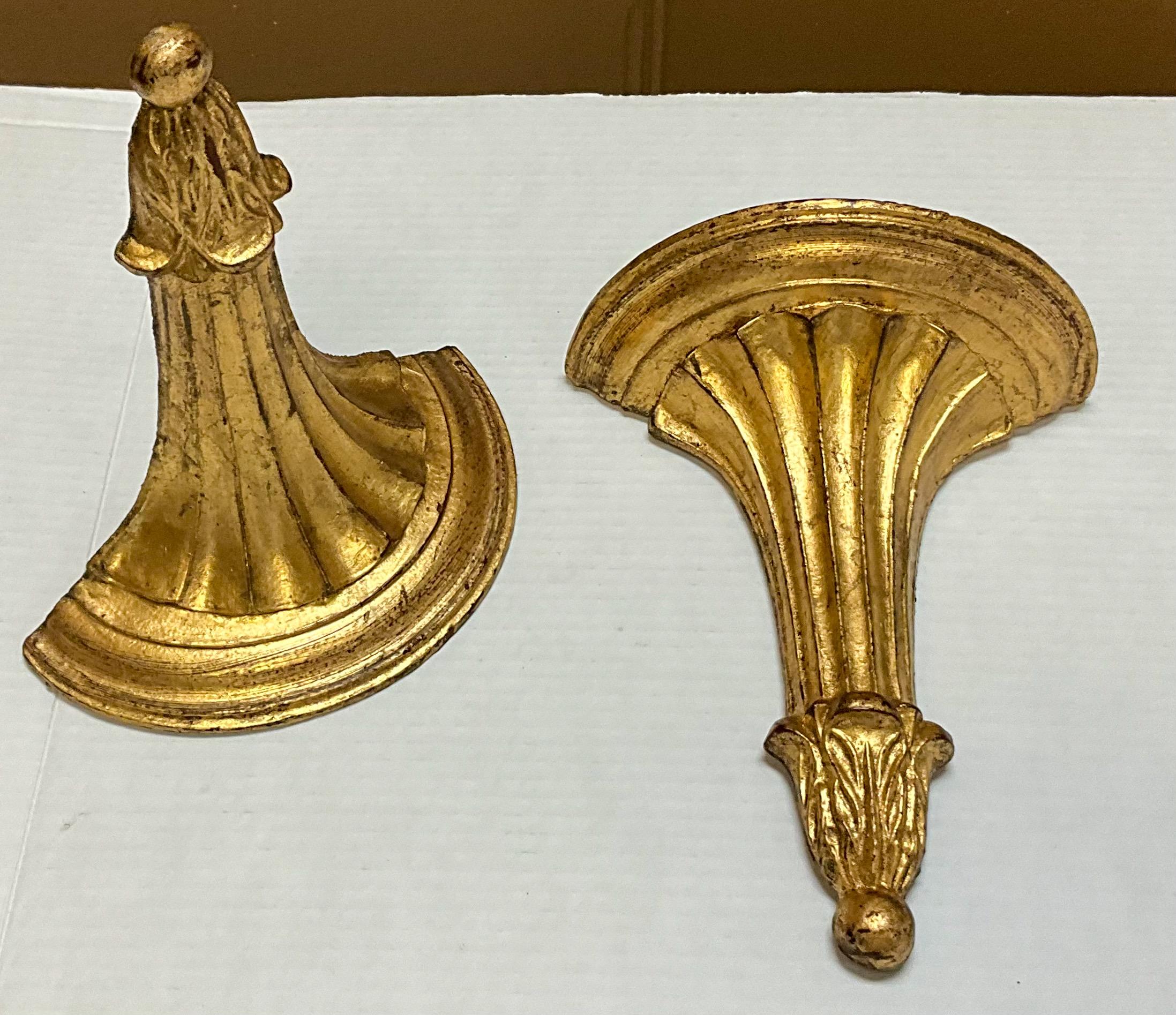 1960s Italian Neoclassical and Regency Style Giltwood Wall Brackets - Pair For Sale at 1stDibs
