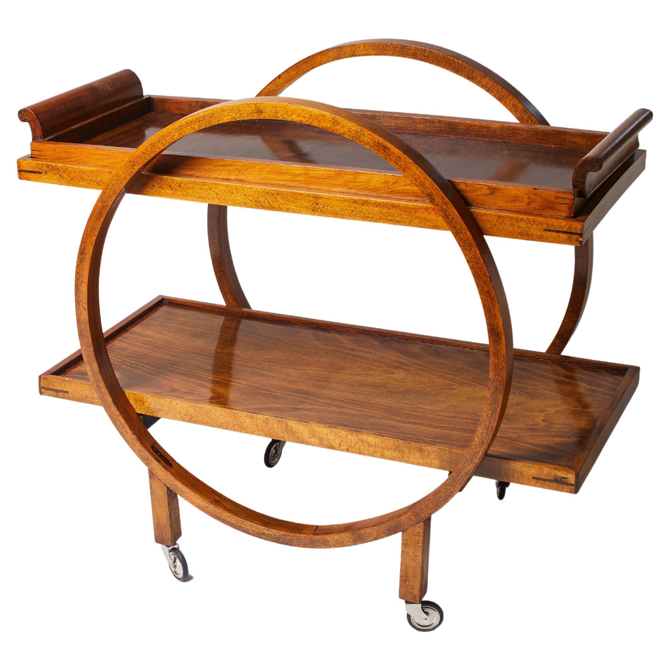 1960s Italian Oak Two-Tier Trolley on Wheels For Sale at 1stDibs