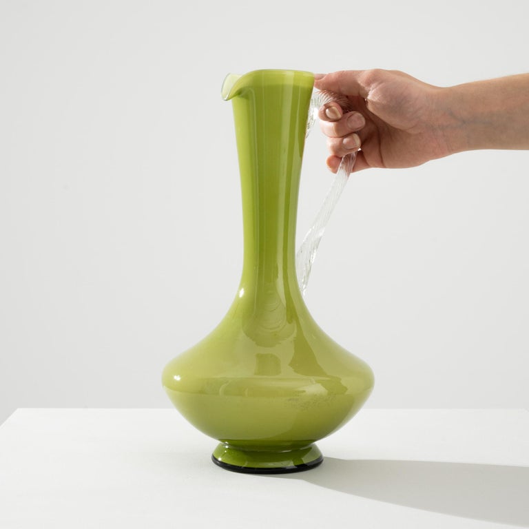 1960s Italian Olive Green Glass Pitcher For Sale at 1stDibs