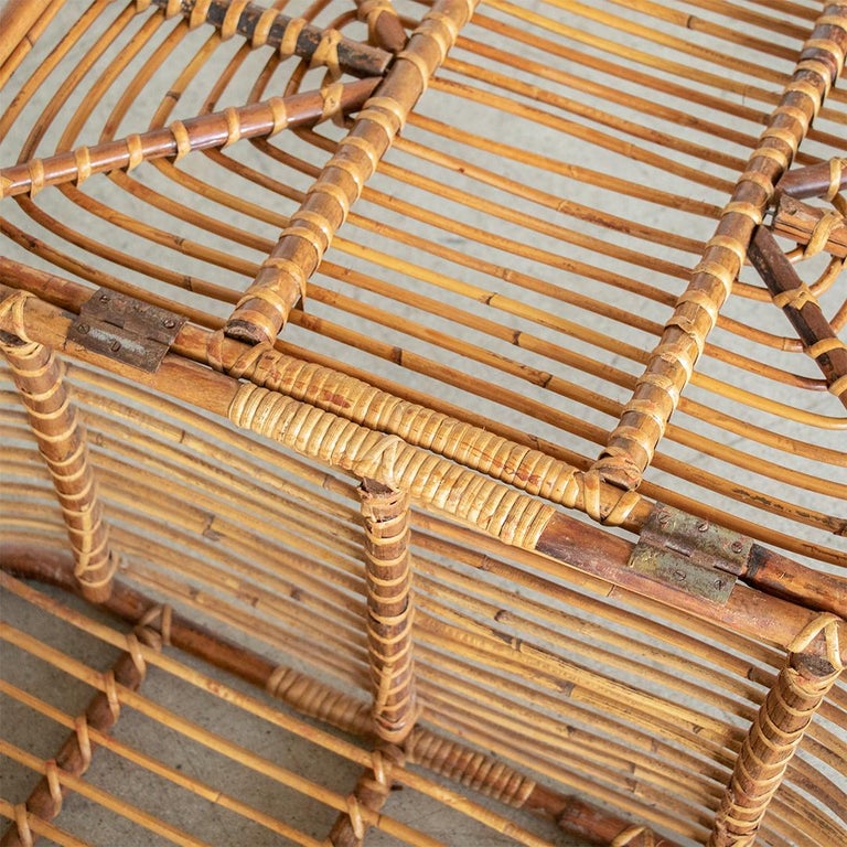 1960's Italian Rattan Basket with Hinged Lid For Sale at 1stDibs