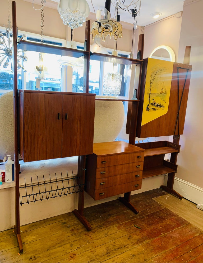 1960s Italian Teak and Brass Wall Shelving Unit by Vittorio Dassi for ...