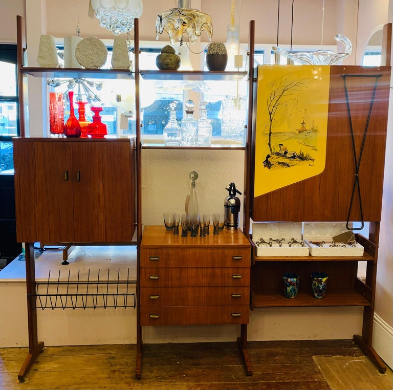1960s Italian Teak and Brass Wall Shelving Unit by Vittorio Dassi for ...