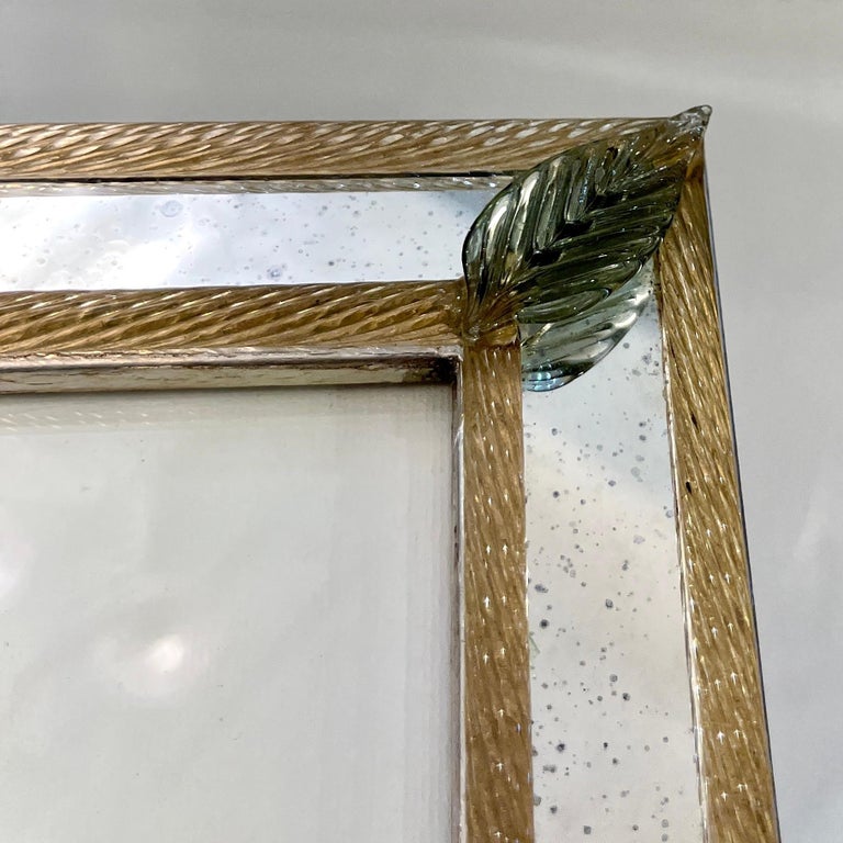1960s Italian Vintage Mirrored Picture Frame Green and Gold Murano ...