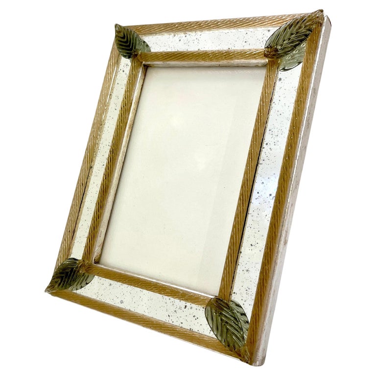 1960s Italian Vintage Mirrored Picture Frame Green and Gold Murano ...