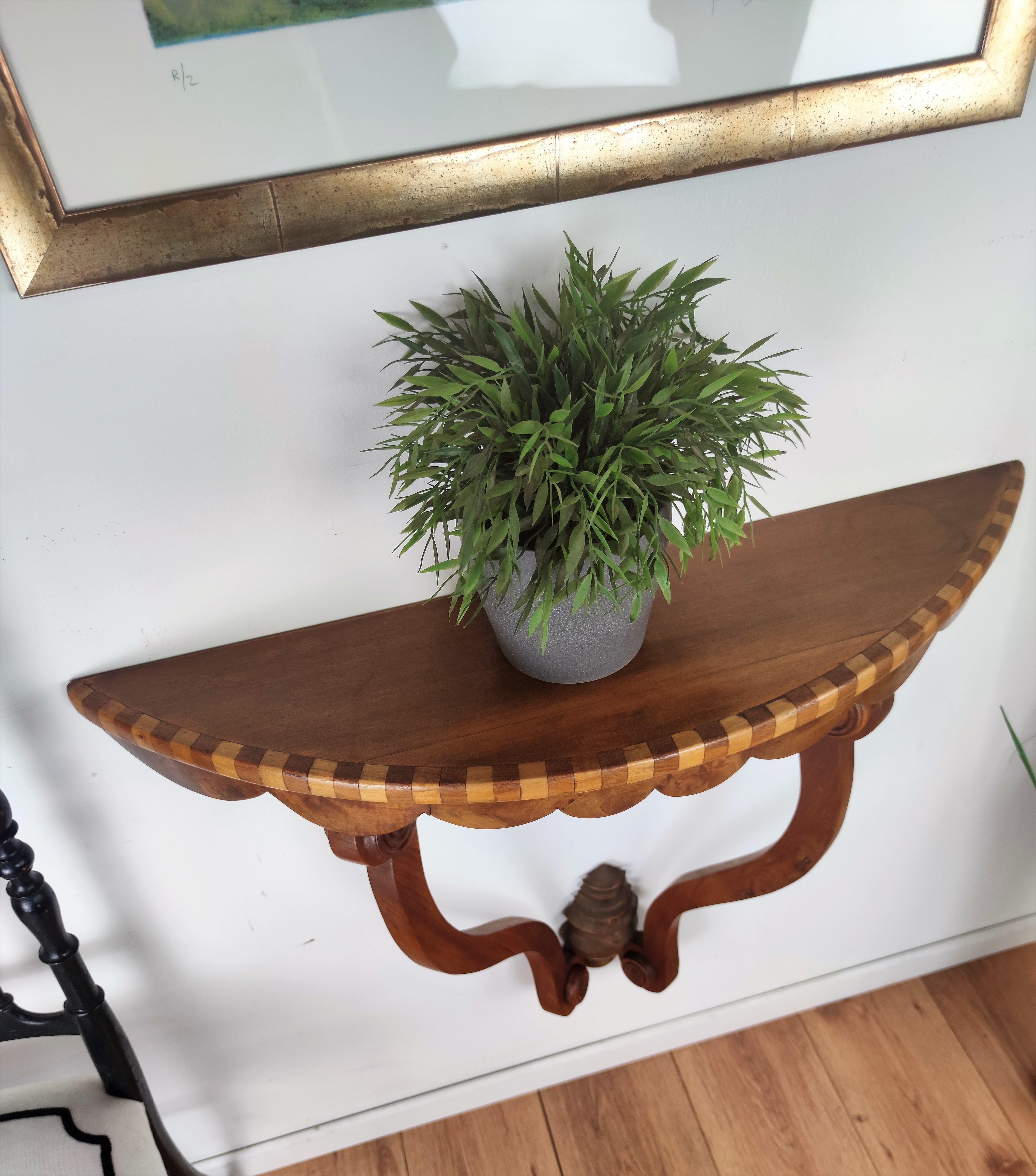 1960s Italian Wooden Carved Demi Lune Wall Console at 1stDibs