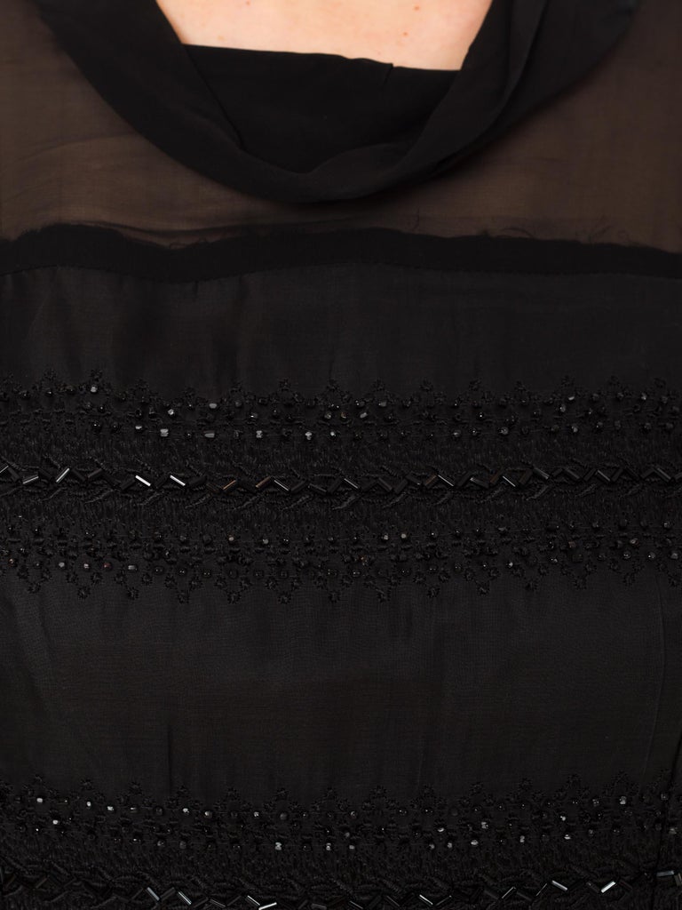 1960S JANE EVA OF NICE FRANCE Black Rayon and Silk Chiffon With Beaded ...