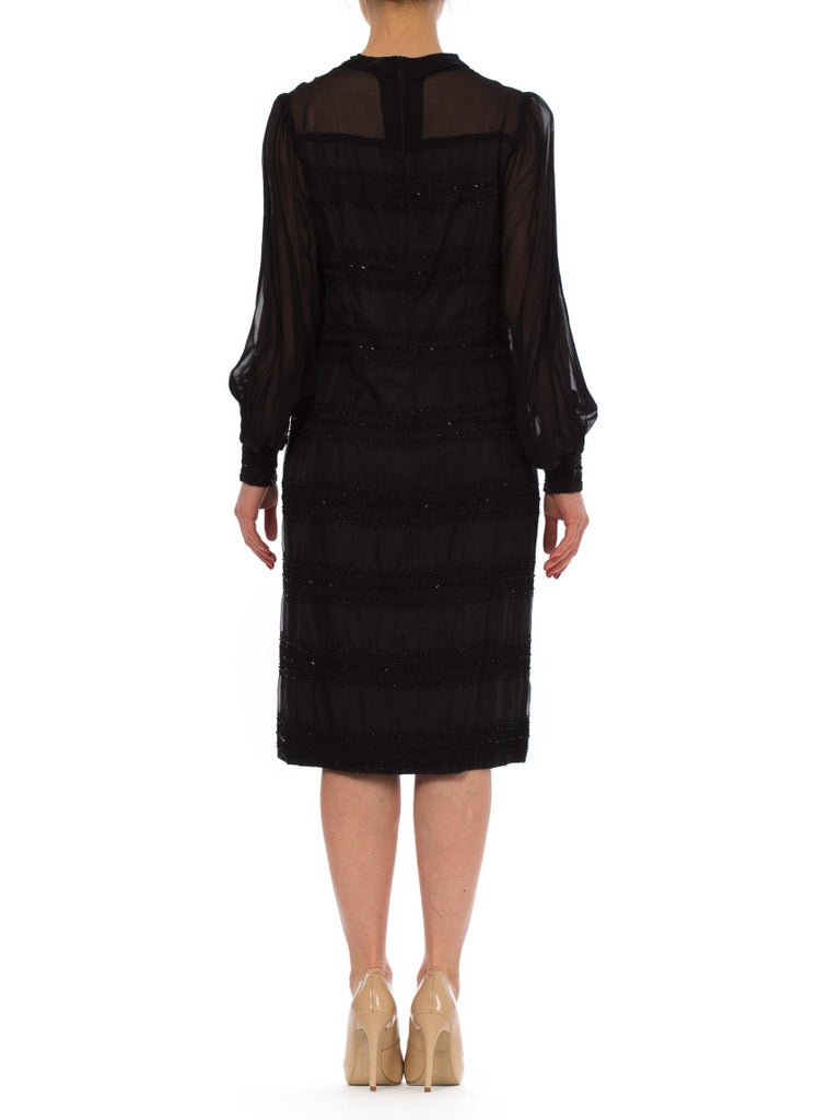 1960S JANE EVA OF NICE FRANCE Black Rayon and Silk Chiffon With Beaded ...