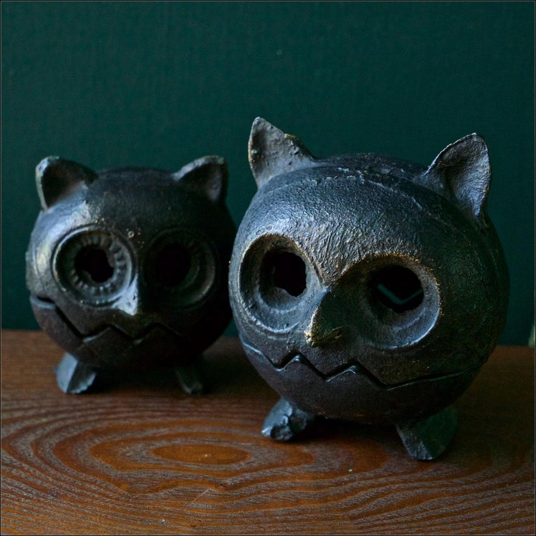 1960s Japan Cast Iron Owl Bird Lantern Incense Candleholder Mid-Century ...