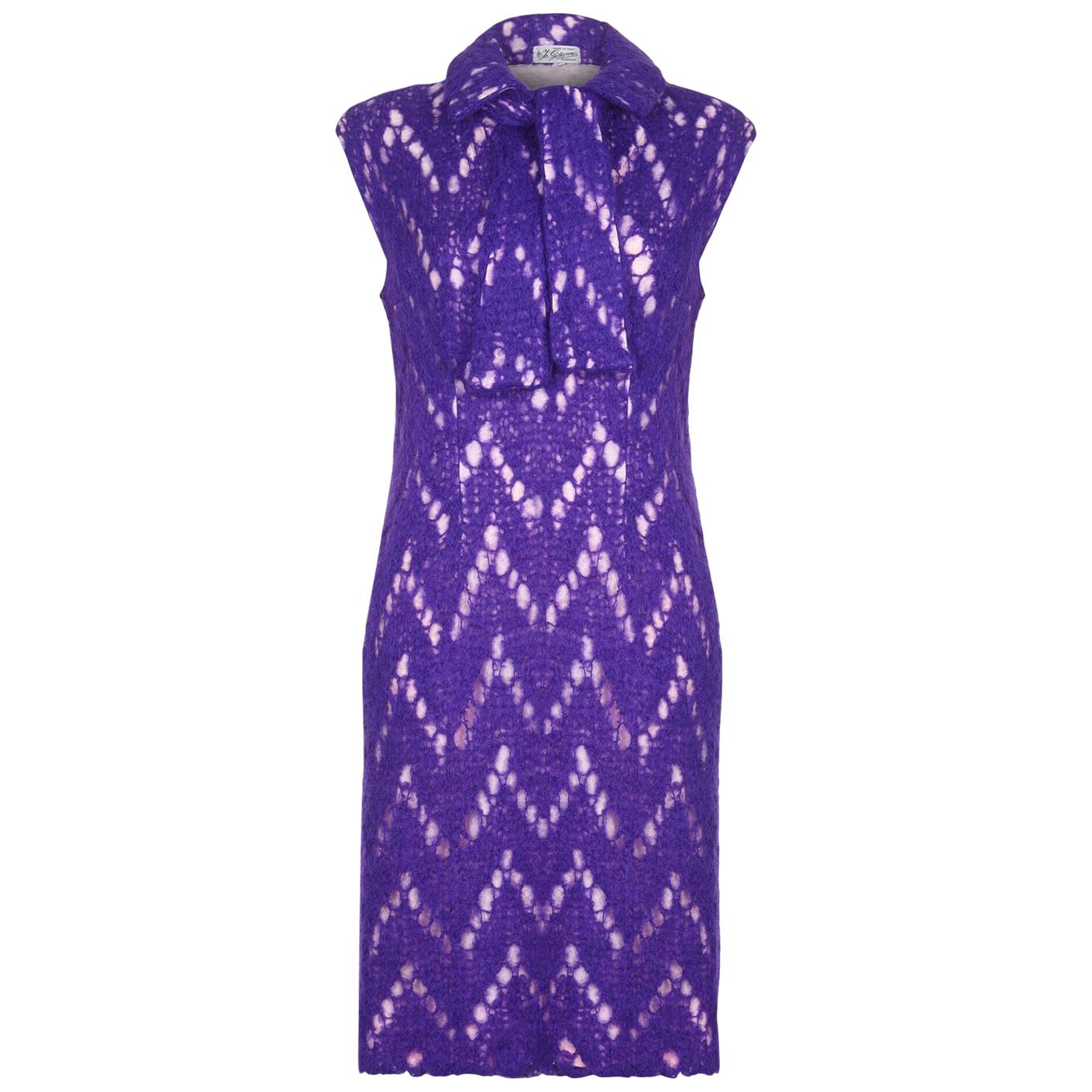 1960s Jo Giovanni Italian Boutique Purple Knit Dress For Sale at ...