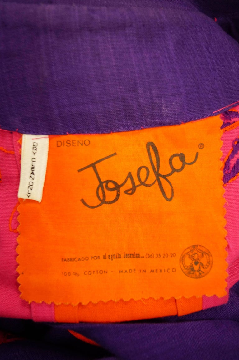 1960s Josefa Pink, Orange, and Purple Embroidered Mexican Shirt and Top ...