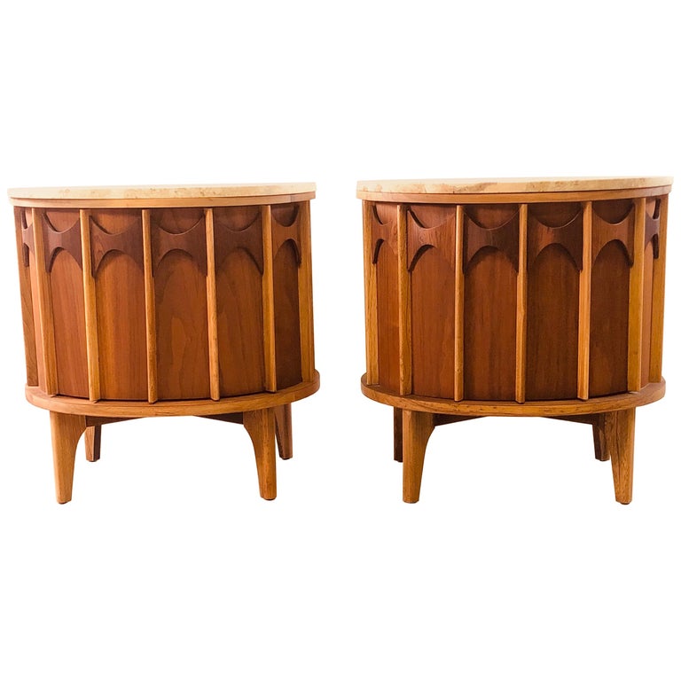 1960s Kent Coffey Perspecta Marble-Top End Tables, Pair For Sale at 1stDibs