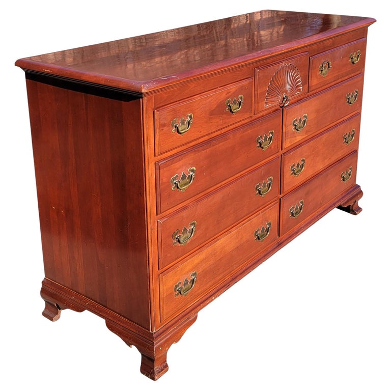 1960s Kling Factories Solid Genuine Cherry Chippendale Double Dresser ...