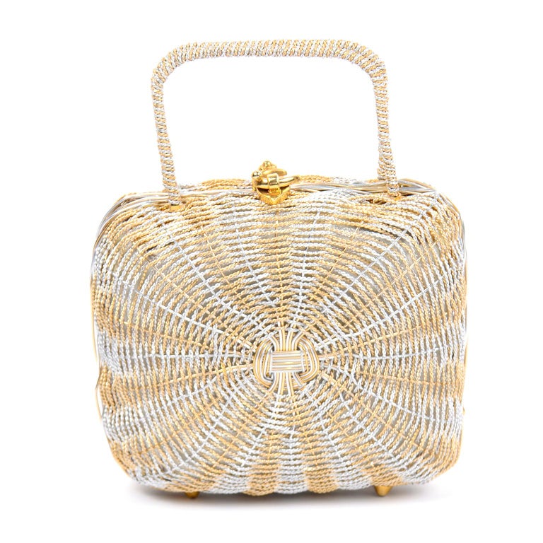 1960s Koret Vintage Bag Woven Gold and Silver Basket Handbag W Gold ...