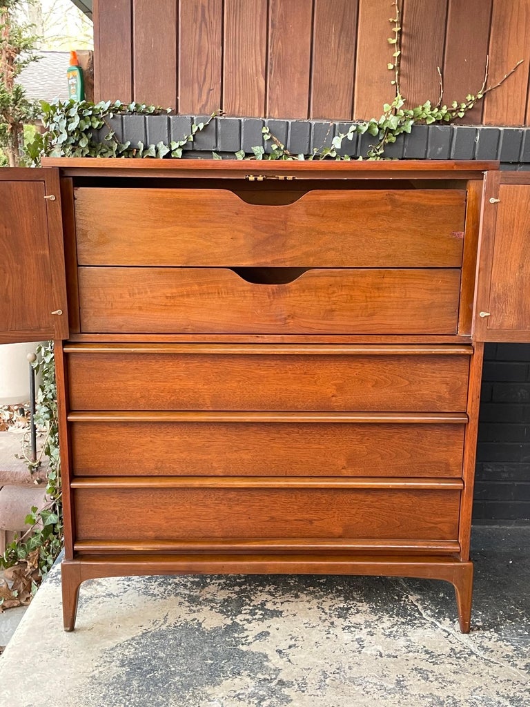 1960s Lane Rhythm Walnut + Rattan Cabinet Bachelor Mid-Century ...