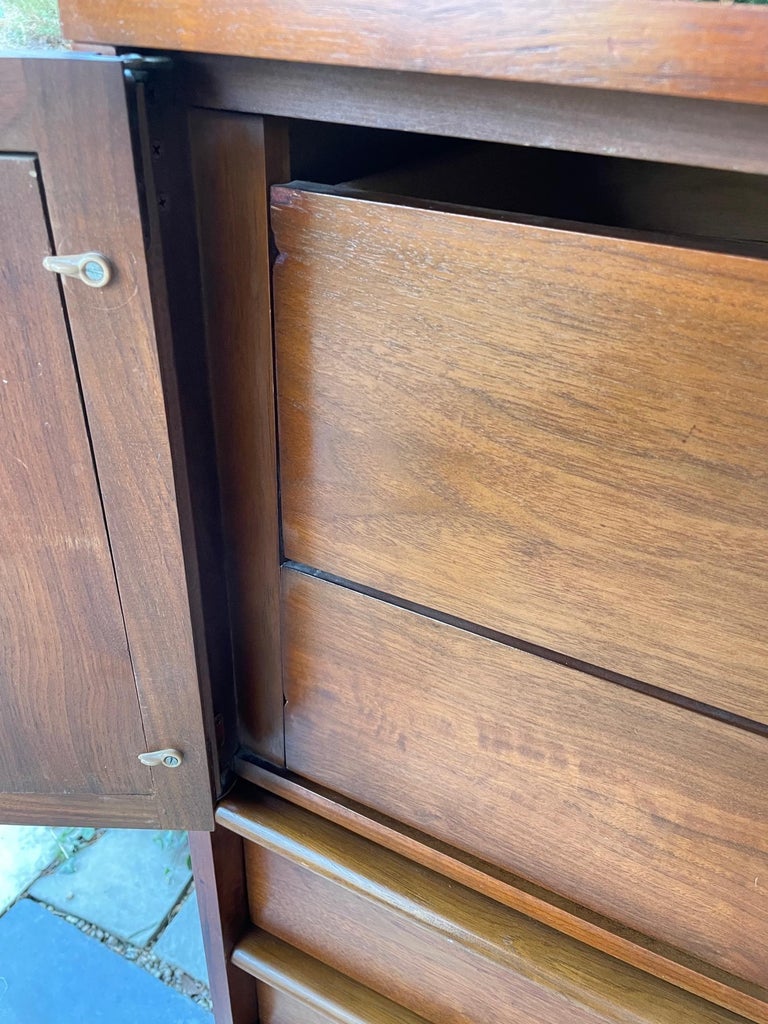 1960s Lane Rhythm Walnut + Rattan Cabinet Bachelor Mid-Century ...