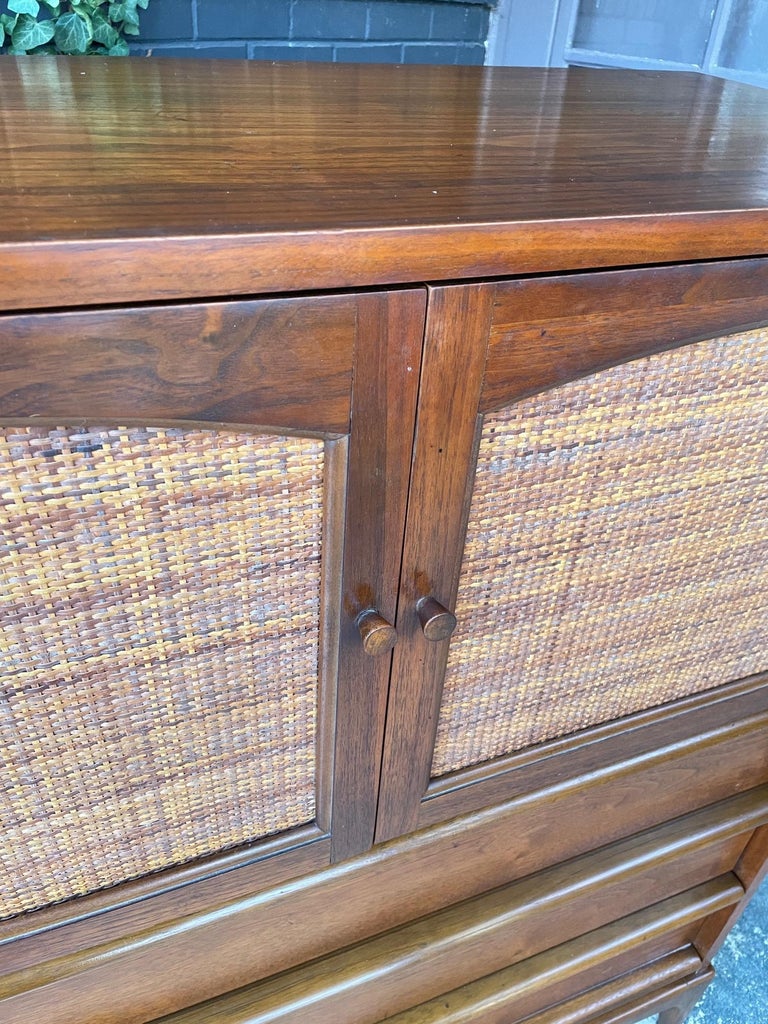 1960s Lane Rhythm Walnut + Rattan Cabinet Bachelor Mid-Century ...