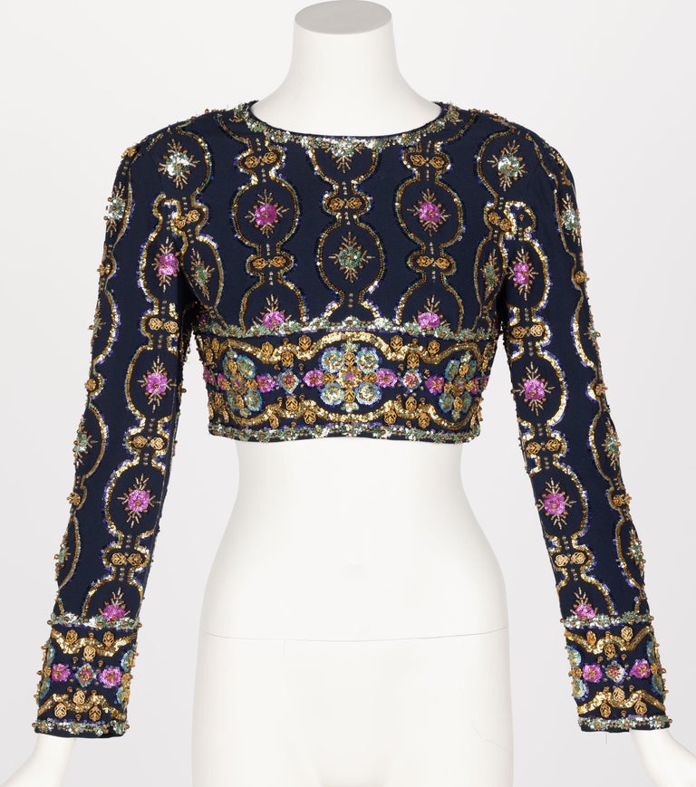 1960s Lanvin by Jules-Francois Crahay Embellished Cropped Top at 1stDibs