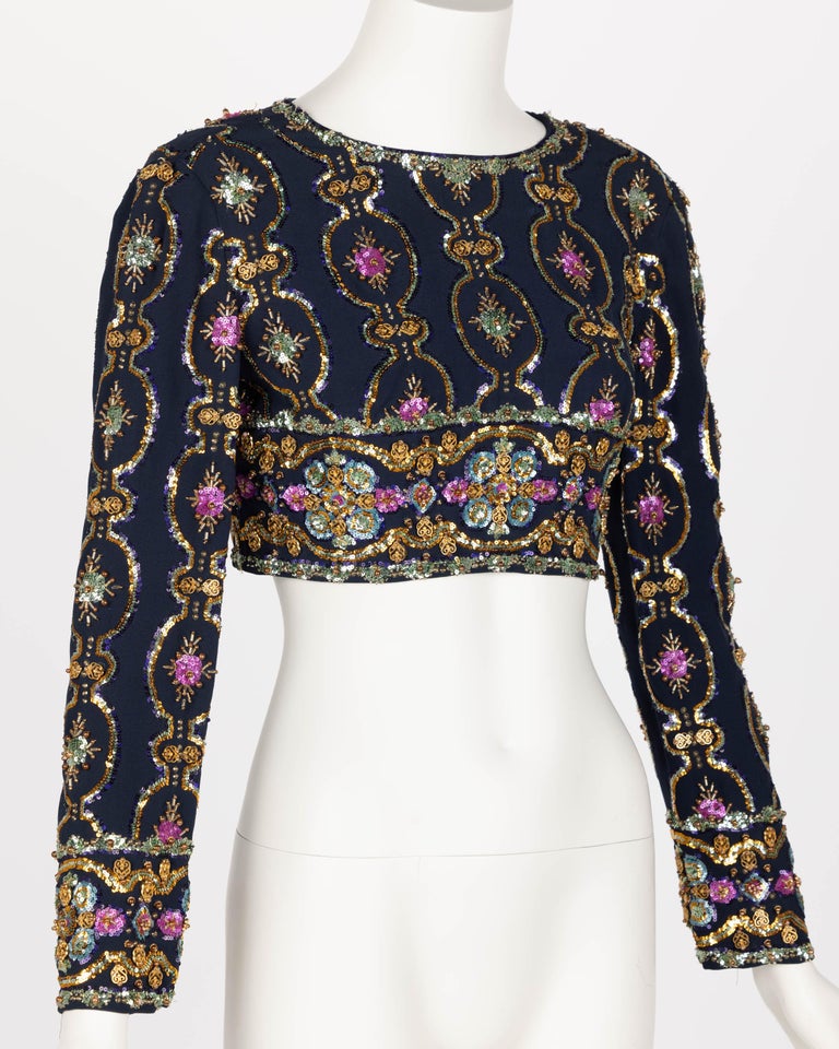 1960s Lanvin by Jules-Francois Crahay Embellished Cropped Top at 1stDibs