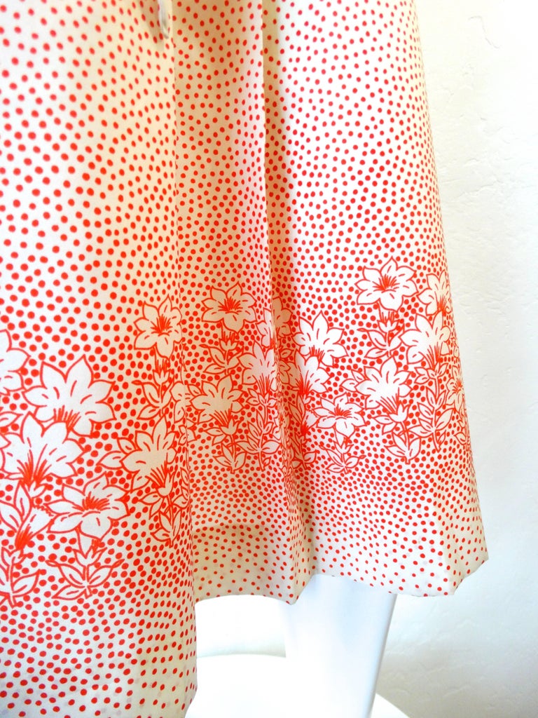 1960s Lanvin Cream and Red Polkadot Floral Dress For Sale at 1stDibs