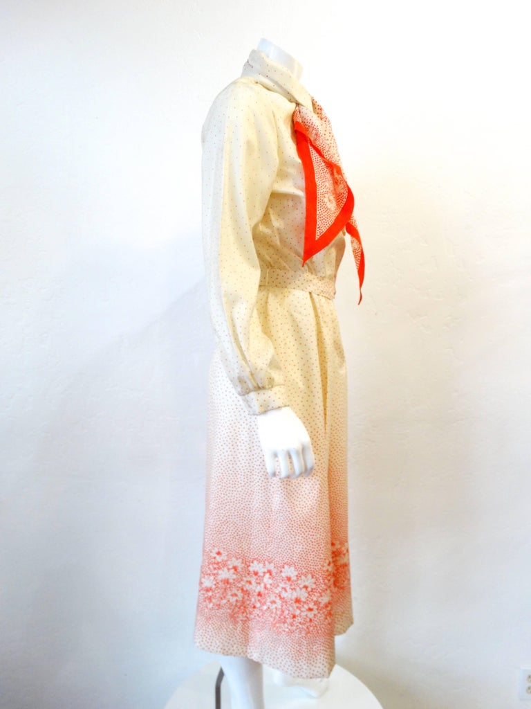 1960s Lanvin Cream and Red Polkadot Floral Dress For Sale at 1stDibs
