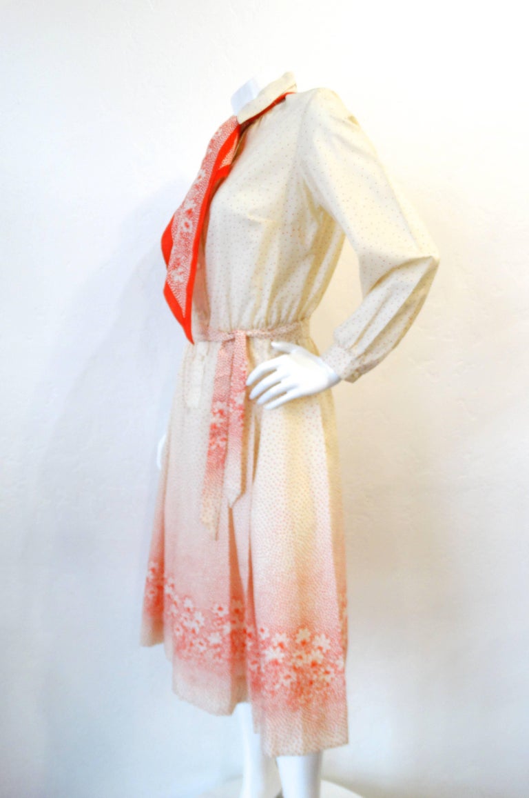 1960s Lanvin Cream and Red Polkadot Floral Dress For Sale at 1stDibs