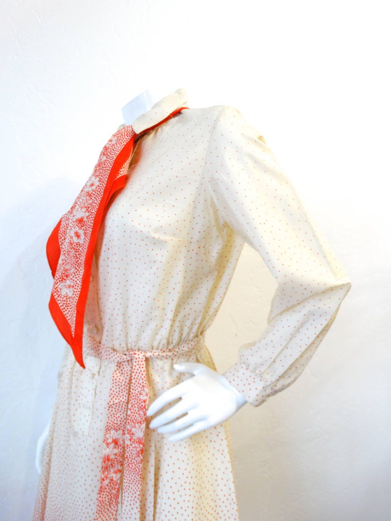 1960s Lanvin Cream and Red Polkadot Floral Dress For Sale at 1stDibs