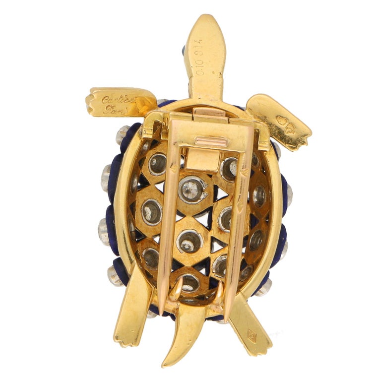 Cartier Lapis Lazuli, Diamond and Sapphire Turtle Brooch Set in 18k ...