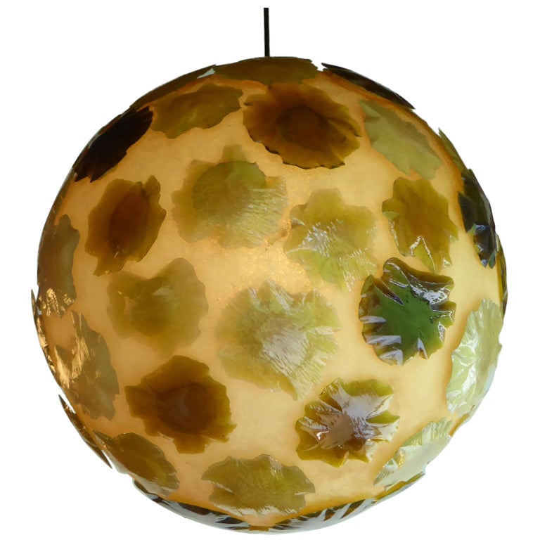 1960s Large Acrylic Globe Organic Pendant with Applied Amoeba Shapes ...