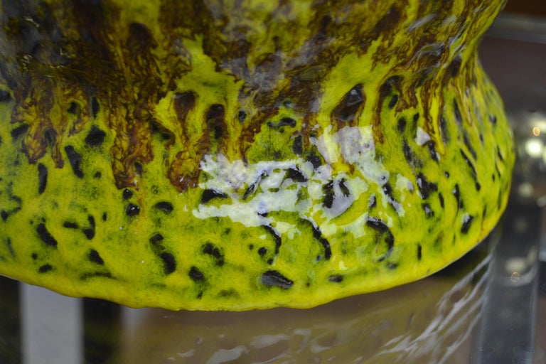 1960s Large Bay Ceramic Fat Lava Vase , Yellow, Green, Brown, Western ...