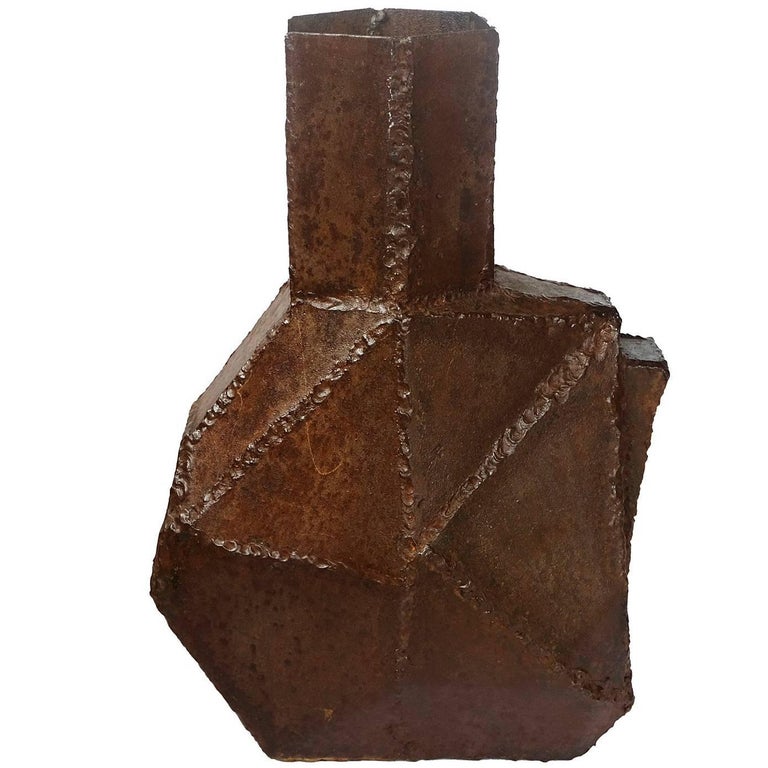 1960s Large Brutalist Welded Steel Metal Cubist Vase Sculpture at 1stDibs
