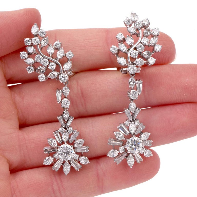 1960s Large Diamond Chandelier Platinum Diamond Drop Earrings For Sale ...