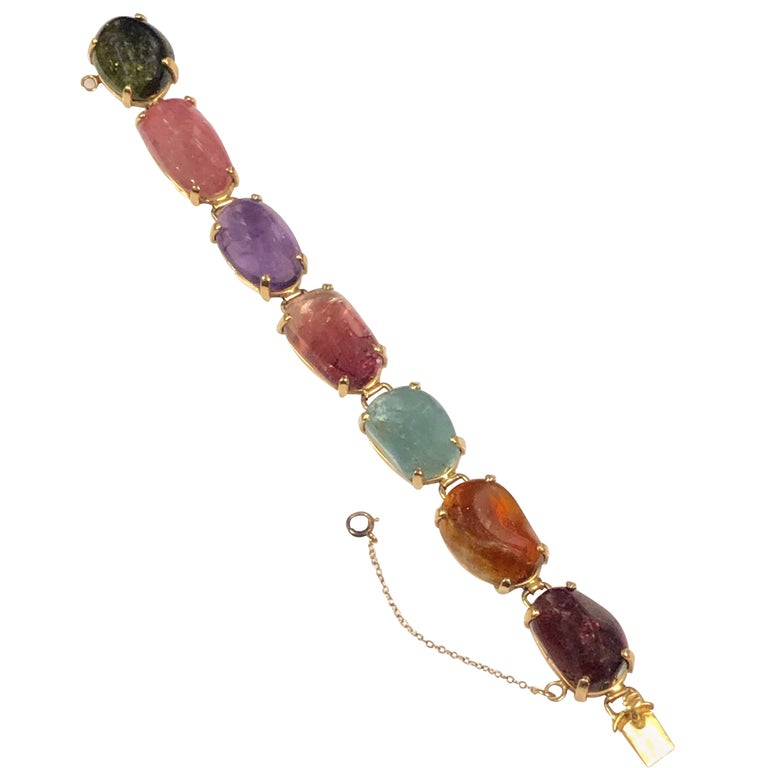 1960s Large Gold and Cabochon Gem Stone Bracelet at 1stDibs