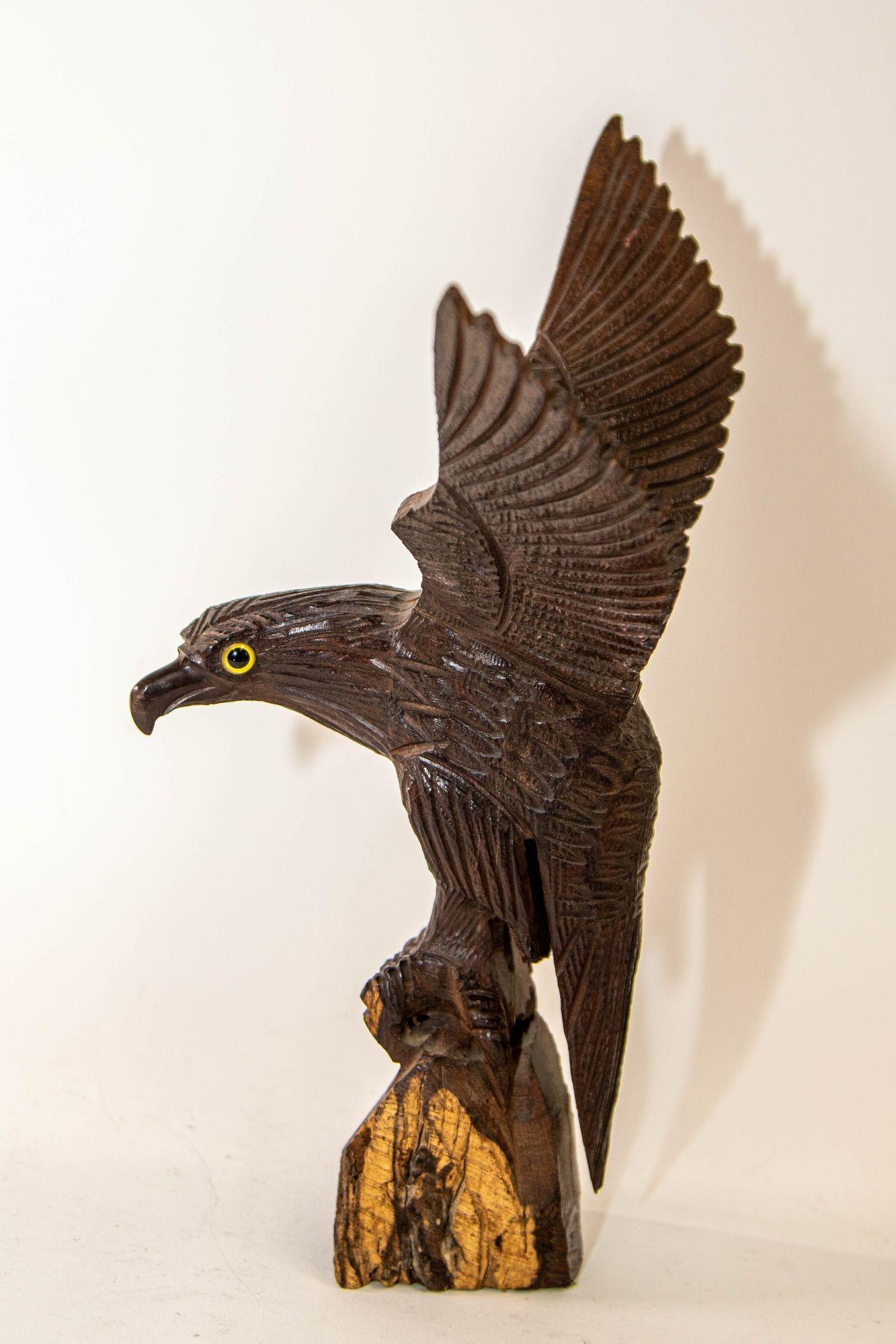 1960s Large Hand-carved Iron Wood American Bald Eagle Art Sculpture For ...