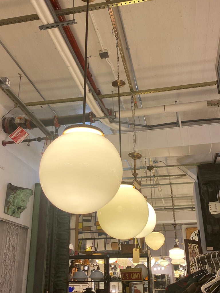 1960s Large Italian White Globe Pendant Light; Mid-Century Modern Style ...