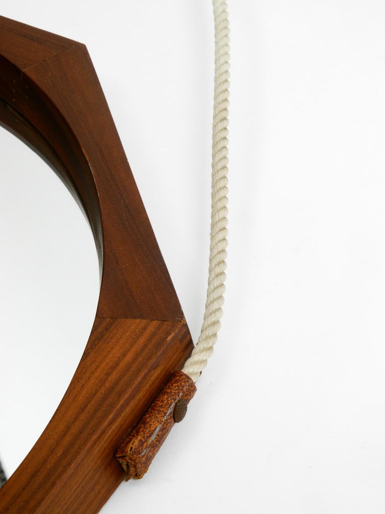 1960s Large Octagon Teak Wall Mirror with Thick Natural Fiber Rope from ...