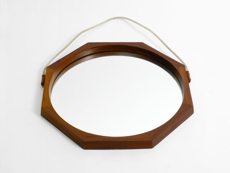 1960s Large Octagon Teak Wall Mirror with Thick Natural Fiber Rope from ...