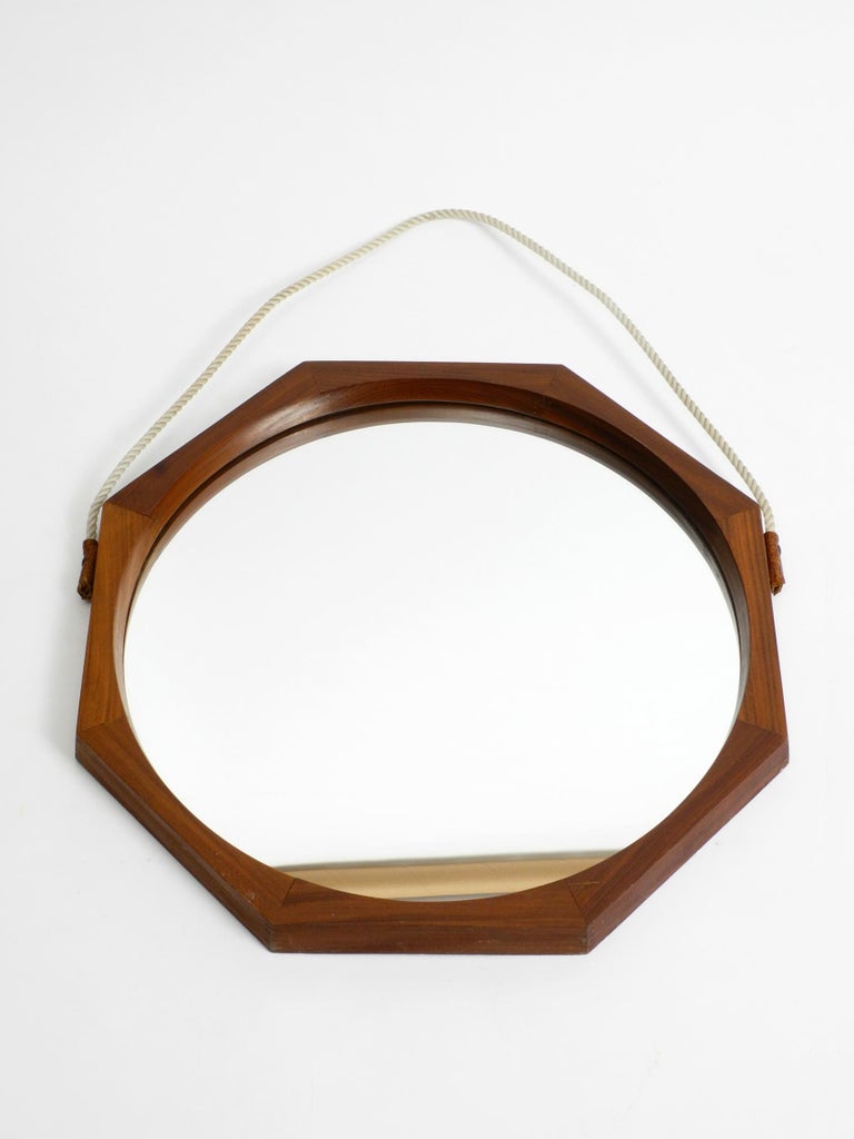 1960s Large Octagon Teak Wall Mirror with Thick Natural Fiber Rope from ...