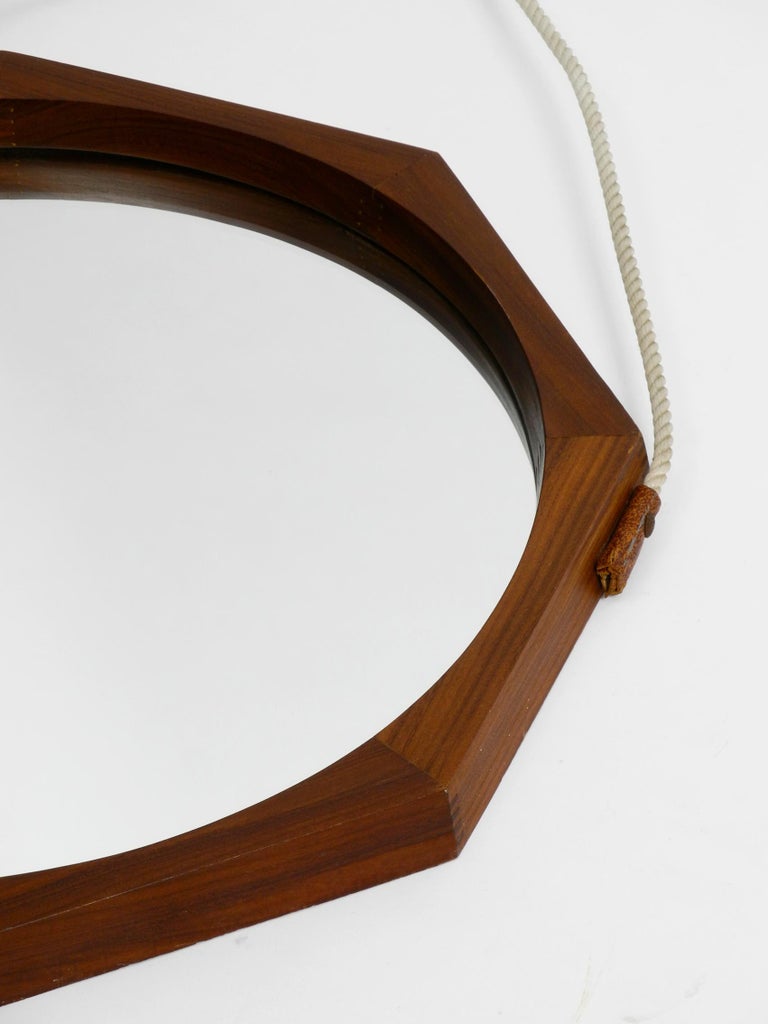 1960s Large Octagon Teak Wall Mirror with Thick Natural Fiber Rope from ...