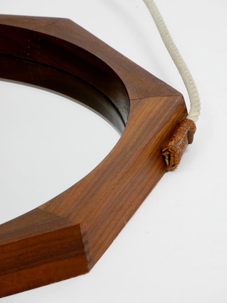 1960s Large Octagon Teak Wall Mirror with Thick Natural Fiber Rope from ...