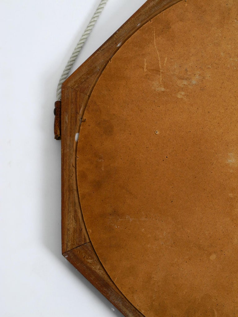 1960s Large Octagon Teak Wall Mirror with Thick Natural Fiber Rope from ...