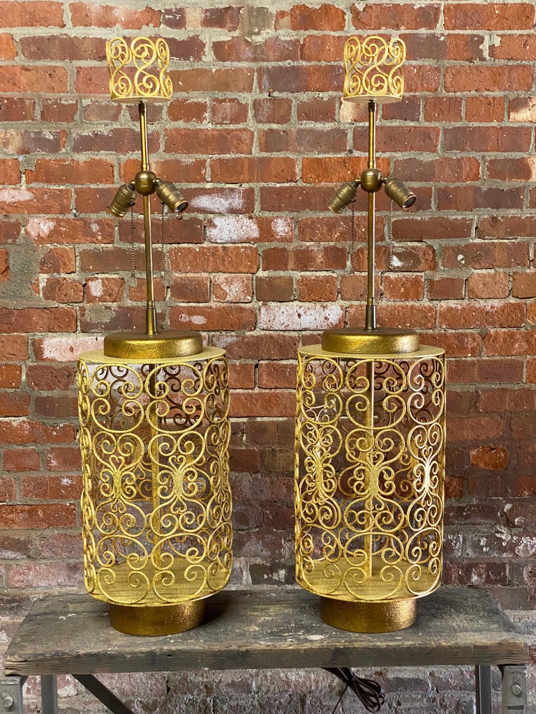 1960s Large Scroll Metalwork Table Lamps, A Pair For Sale at 1stDibs