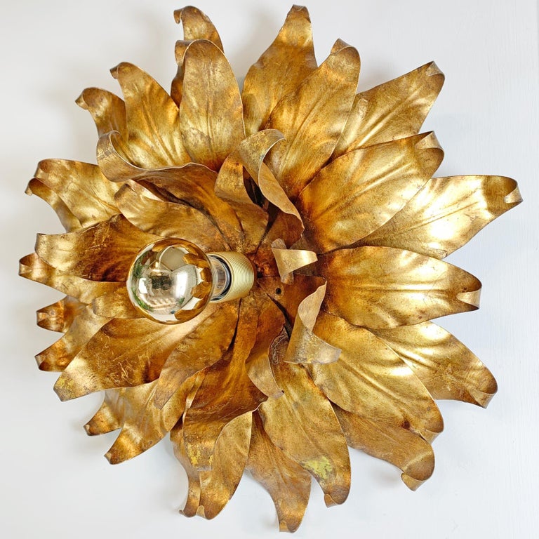 1960s Large Toleware Italian Gilt Flower Light For Sale at 1stDibs