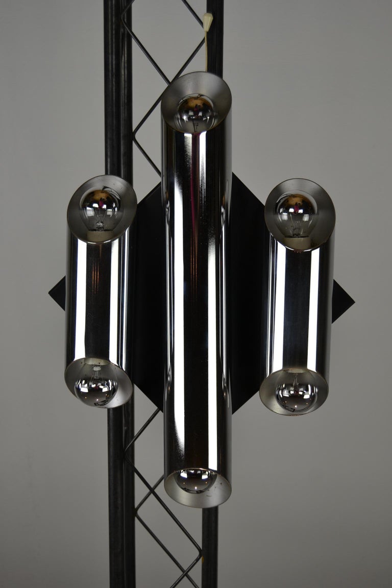 1960s Large Tubular Metal Wall Scone, Chromed Tubes on Black Lacquered ...