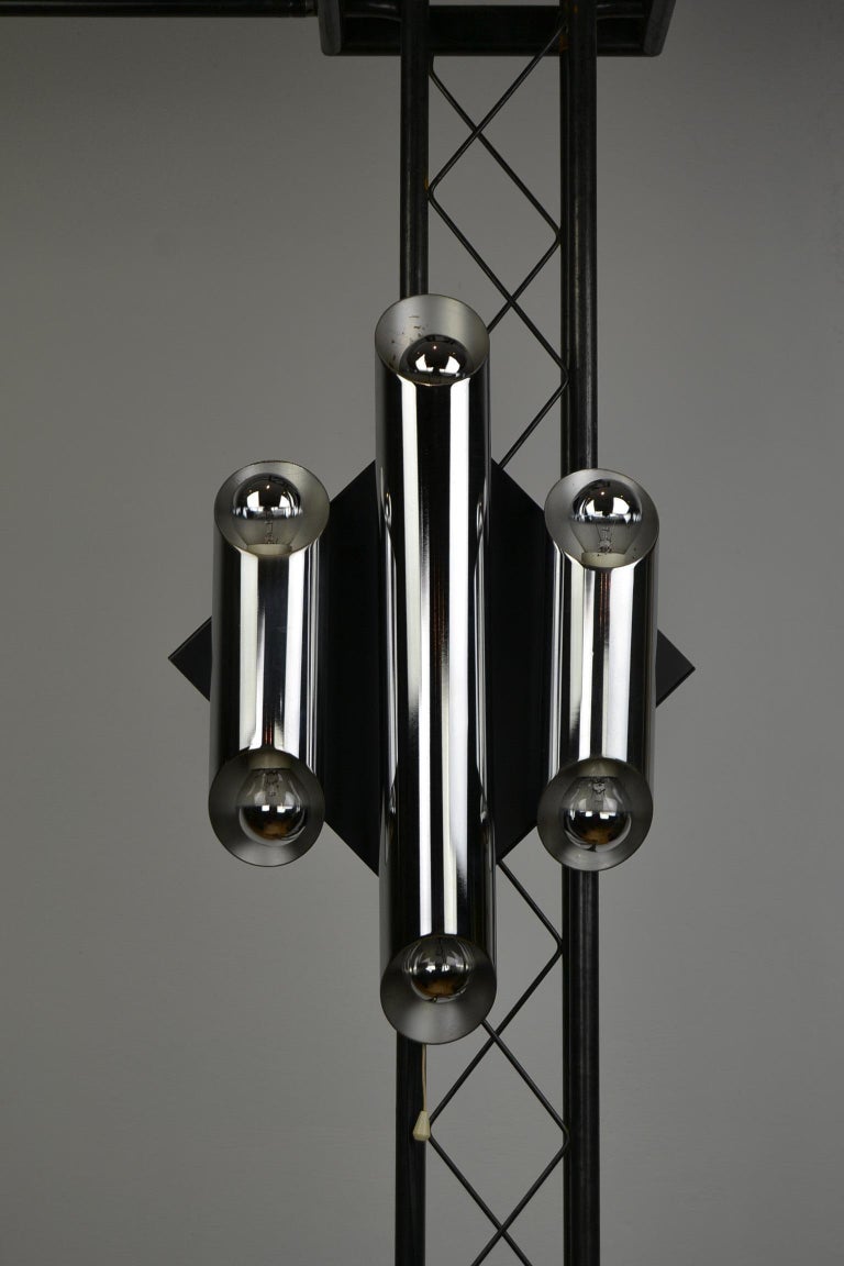1960s Large Tubular Metal Wall Scone, Chromed Tubes on Black Lacquered ...