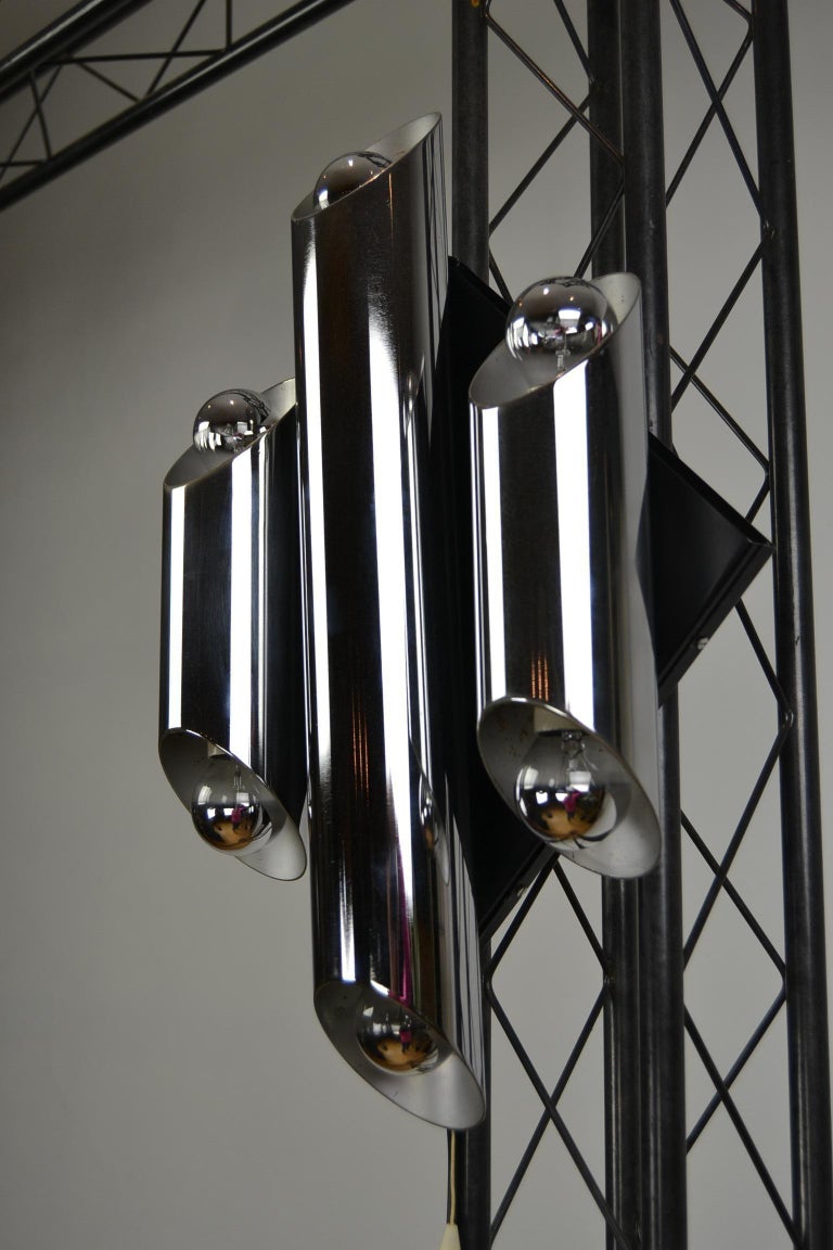 1960s Large Tubular Metal Wall Scone, Chromed Tubes on Black Lacquered ...