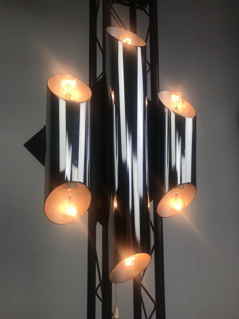 1960s Large Tubular Metal Wall Scone, Chromed Tubes on Black Lacquered ...
