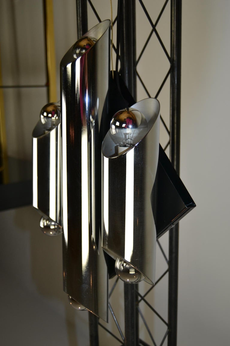 1960s Large Tubular Metal Wall Scone, Chromed Tubes on Black Lacquered ...