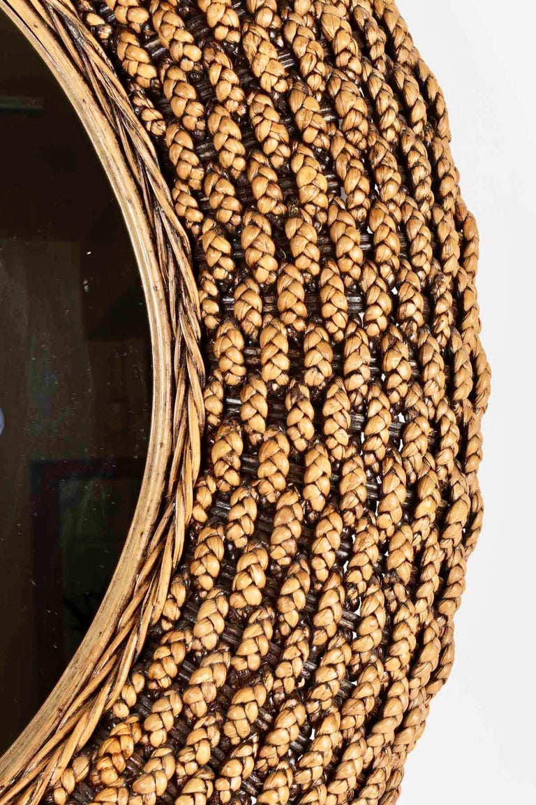 1960s Large Weaved Wicker Round Mirror at 1stDibs